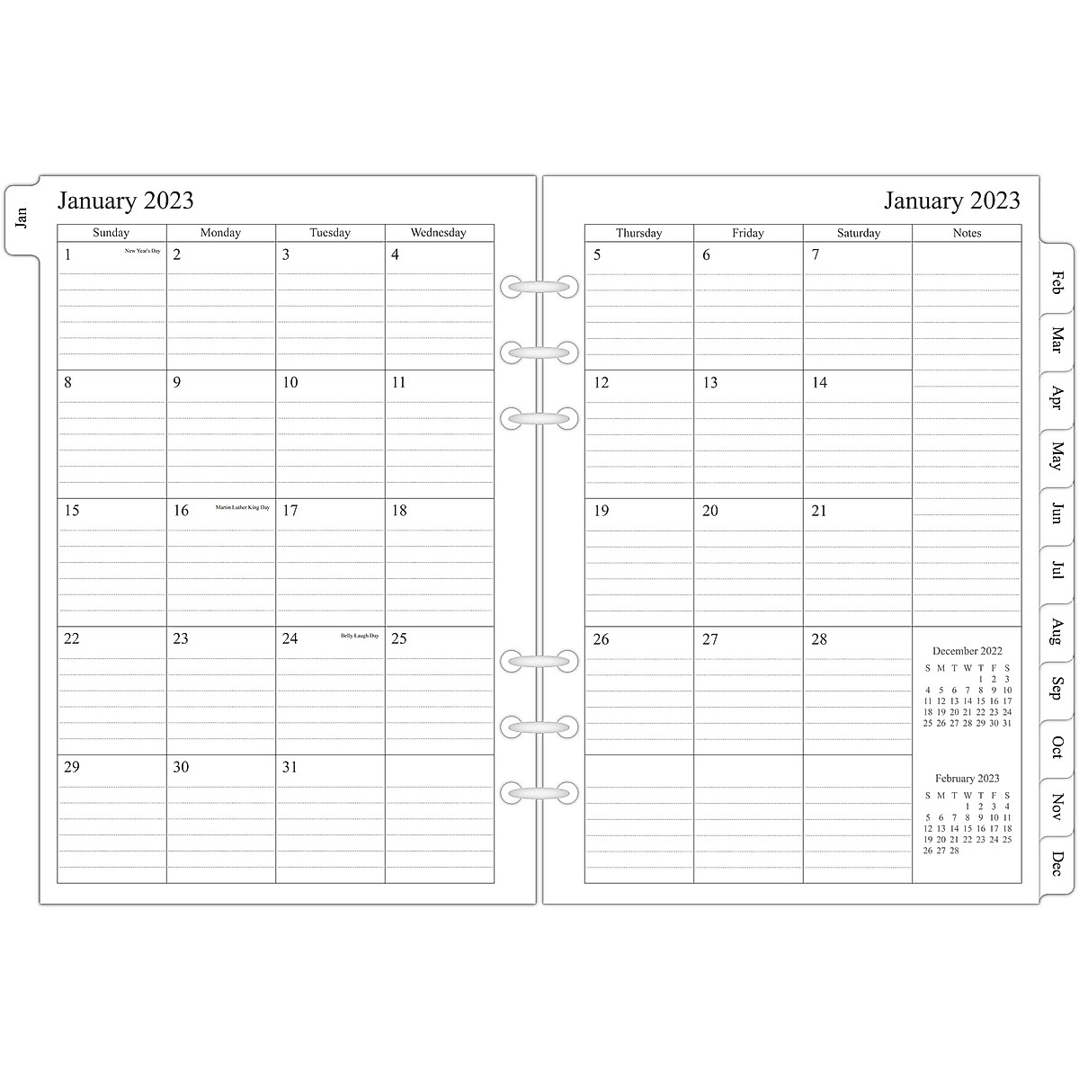 2023 Monthly Planner Refill for A5 Binder, Two Page Per Month, January 2023 - December 2023, 5.6"x8.3", 6-Hole Punched