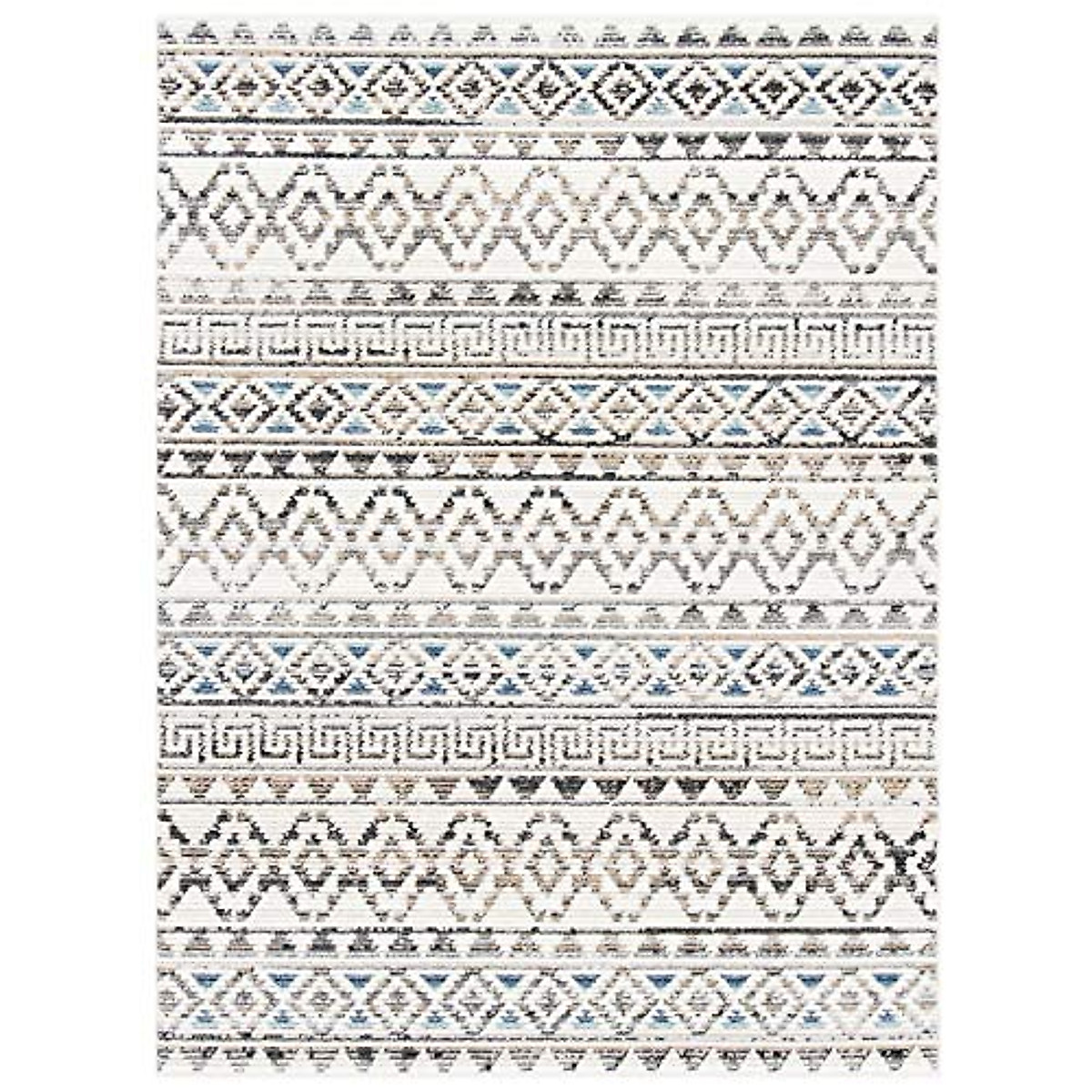 SAFAVIEH Sedona Collection 8' x 10' Ivory/Grey SED883A Moroccan Boho Tribal Non-Shedding Living Room Bedroom Dining Home Office Area Rug