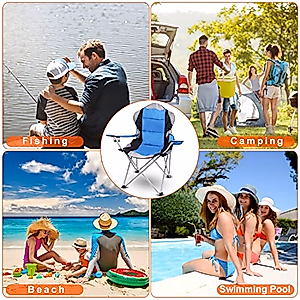 TeqHome Oversized Folding Camping Chair, Heavy Duty High Back Padded Arm Chair Support 330 LBS with Cup Holder, Outdoor Portable Lawn Chair Collapsible Quad Lumbar Back Chair for Sports Fishing Yard