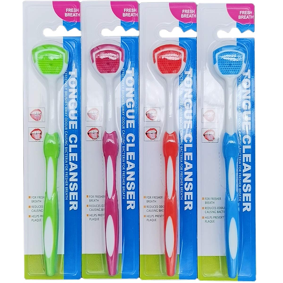 Tongue Brush, Tongue Scraper, Tongue Cleaner Helps Fight Bad Breath, 4 Tongue Scrapers, 4 Pack (Blue&Green&Orange&Red)