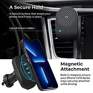 PITAKA Magnetic Car Phone Holder Mount for iPhone 14/13 Series & MagEZ Case 2 for Galaxy S22 Series [MagEZ Car Mount Lite] Compatible with MagSafe (Non-Charging Version) - Air Vent