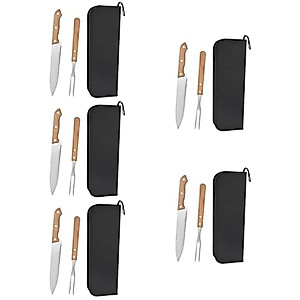 GANAZONO 5 Sets Barbecue and Fork Tools Chef Carving Fork Poultry Serving Fork Camping Reusable Flatware Outdoor BBQ Home Tools Outdoor Barbecue Tool Heavy Grill Travel Wooden Handle