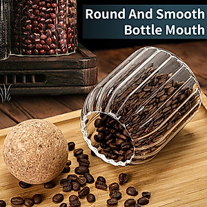 3Pcs Glass Storage Container with Round Ball Cork,Coffee Bean Jar Glass Cork Clear Stripe Glass Bottles with Cork Glass Canisters for Food, Coffee, Sugar, Spice, Tea,DIY (500ml / 700ml / 1000ml)