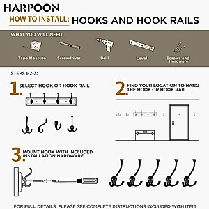HARPOON 5 Piece Heavy Duty Hook,Wall Mounted Rustproof Coat Hook,Utility Hooks for Coat, Scarf, Bag, Towel, Key, Cap, Cup, Hat Satin Nickel