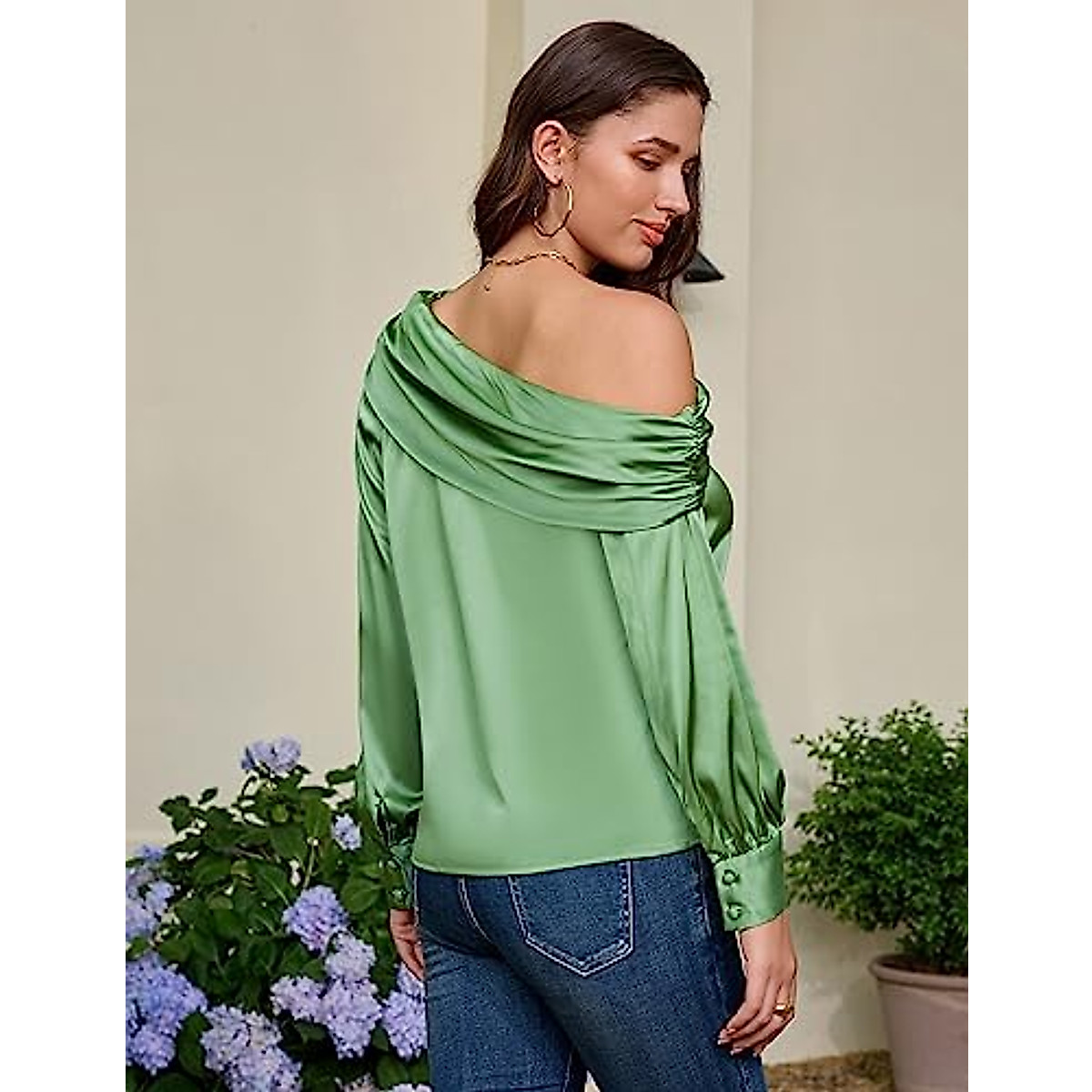 Womens Tops Dressy Casual Sexy Cute Satin Tops Peplum Light Green S