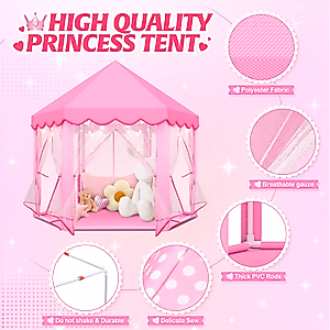 Princess Tent Girls Large Playhouse,Gift for 3 4 5 6 7 8+ Year Girl, Doll Dream House Castle Play Tent with Star Lights Toy for Kids Indoor and Outdoor Activity,Ideal Gift,57'' x 55'' (DxH)