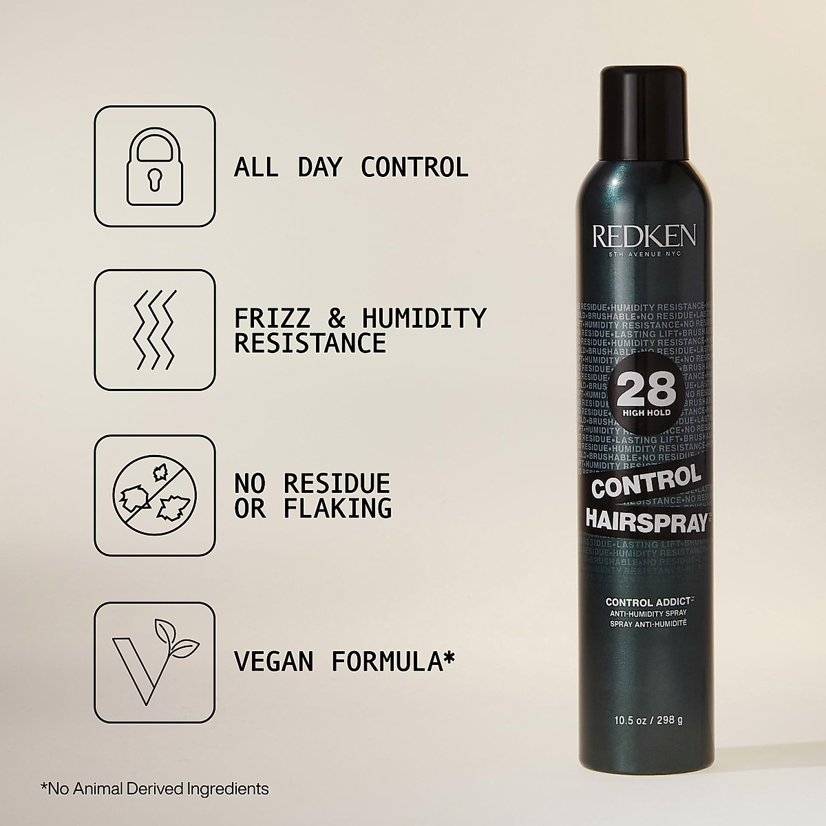 Redken Control Hairspray 28 | Extra High-Hold Hair Spray | Flake-Free, Quick-Drying Finish | Long-Lasting Frizz Protection | Humidity Resistance | 24 Hour Style Control | For All Hair Types | 10.5 Oz