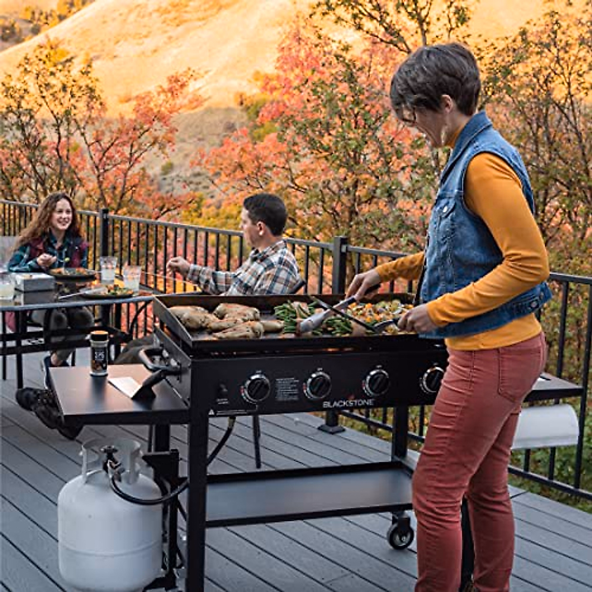 Blackstone 36" Cooking Station 4 Burner Propane Fuelled Restaurant Grade Professional 36 Inch Outdoor Flat Top Gas Griddle with Built in Cutting Board, Garbage Holder and Side Shelf (1825), Black