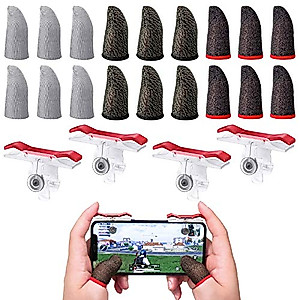 18 Pieces Mobile Gaming Finger Sleeves Touchscreen Finger Sleeve Anti-Sweat Breathable Finger Sleeve and 4 Pieces Aim Buttons for Playing Mobile Phone Games