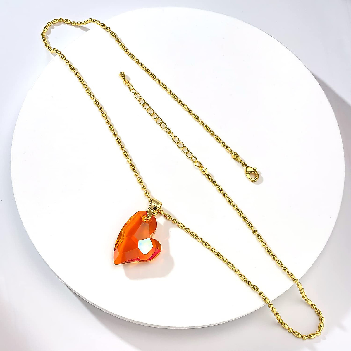 7TO U Heart/Leaf Shaped Love Heart Crystal Necklace for Women Girls 14K Gold Plated with Birthstone Charm Pendants, Jewelry Gifts for Women, 18 + 2 inch Chain, Copper, crystal