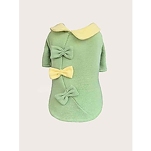 Milumia Pet T Shirt for Small Medium Dogs Puppy Outfits Bow Color Block Cat Clothes Green Medium