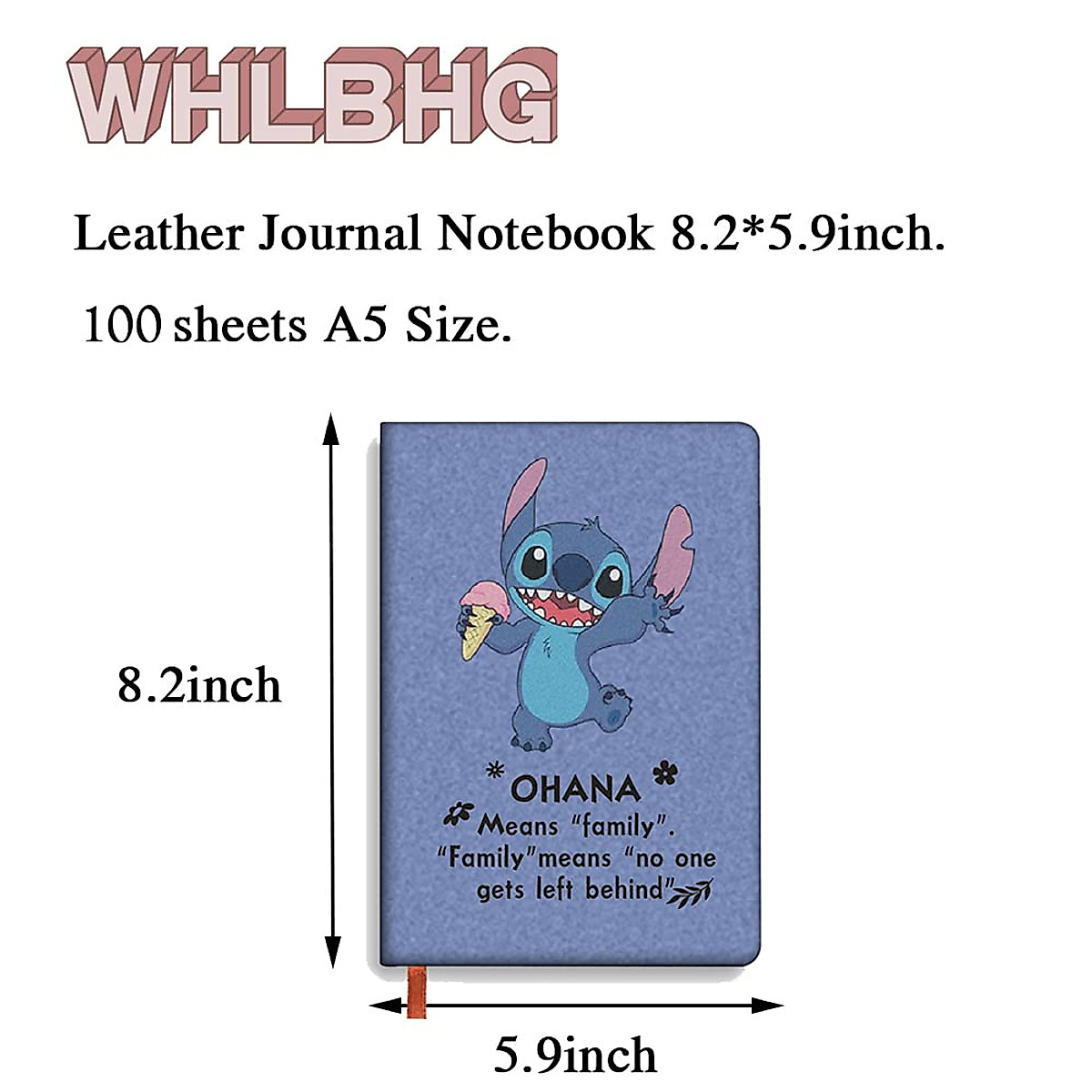 WHLBHG Stitch Gifts Ohana Gift Ohana Means Family Leather Lined Journal Notebook A5 Size Writing Notebook Funny Cartoon Movie Fans Gift Friendship Gift (Stitch Ohana blue)