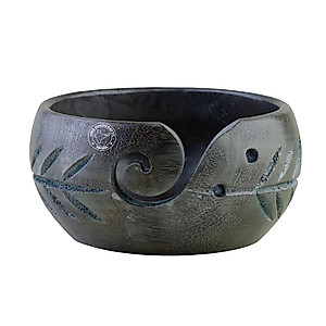 Hind Handicrafts Premium Solid Dark Handmade Crafted Wooden Portable Antique Yarn Storage Bowl - Holder for Knitting Crochet Hook Accessories (6" x 6" x 3", Slate Gray)