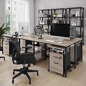 Yaheetech Mobile File Cabinet, Rolling Filing Office Cabinet with Wheels and Lock for A4, Letter Size, Printer Stand with Open Shelf for Home Office, Hanging File Folders, Gray+Black