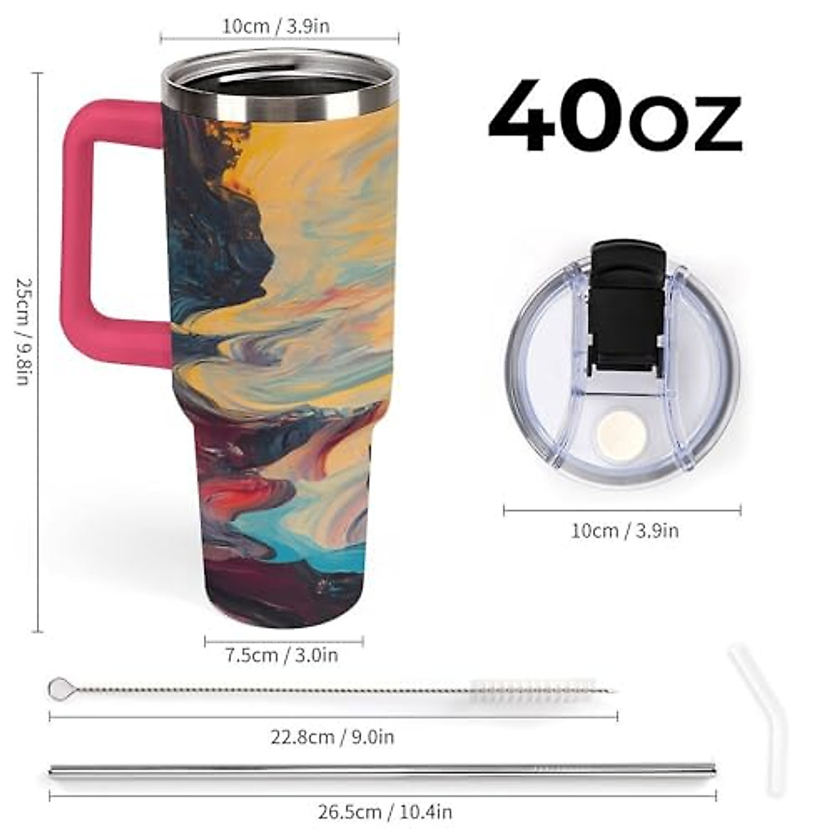 Meditation in Psychedelic River 40oz Water Bottle Double Wall Insulated Tumbler with Handle Leakproof Travel Mug Light Rose Red-style