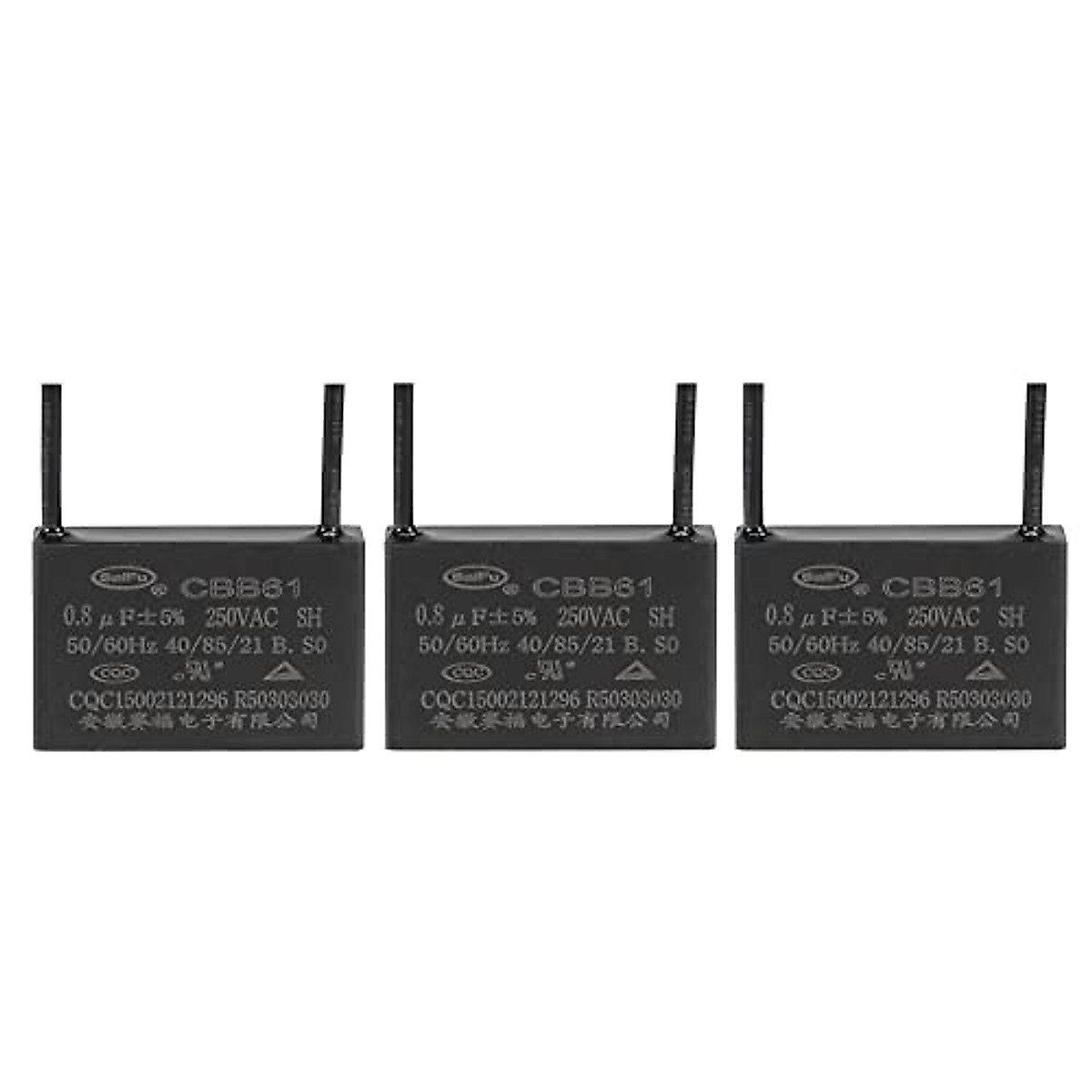 YOKIVE 3Pcs Ceiling Fan Capacitor CBB61, Metallized Polypropylene Film Capacitor Great for Fans Pumps Motors Running (0.8uF 250V AC 2 Wires 50/60Hz)