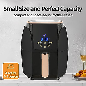 Mdjayo 4.4qt Air Fryer, Compact Oil Free Cooker, Smart Deep Airfryer Oven, 7-In-1 Digital LCD Touch Screen, Double Detachable & Dishwasher Safe Basket, Best Kitchen Accessories, Black
