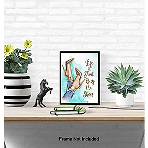 Fashion Design Wall Art - Glam Wall Decor - Luxury Gift for Women, Designer Shoes Fan, Couture Fashionista - Cute Girly Home Decoration for Bathroom, Living Room, Girls Teens Bedroom - Poster Picture