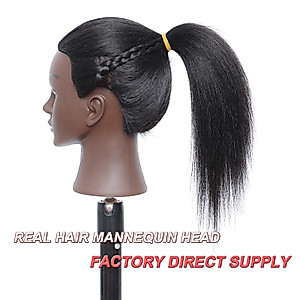 Mannequin Head with Human Hair Manikin Head 16"100% Real Hair Mannequin Head Hairdresser Training Head Cosmetology Manikin Practice Training Head Doll Head with Free Stand (B16)