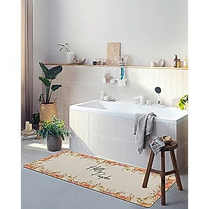 Elegant Flower Pumpkins Bath Mat for Tub,Non Slip Bathroom Floor Runner Rug Quick Dry & Absorbent Diatomaceous Earth Shower Sink Kitchen Washable Doormat,Fall Aesthetic Eucalyptus Leaves 20"x47"