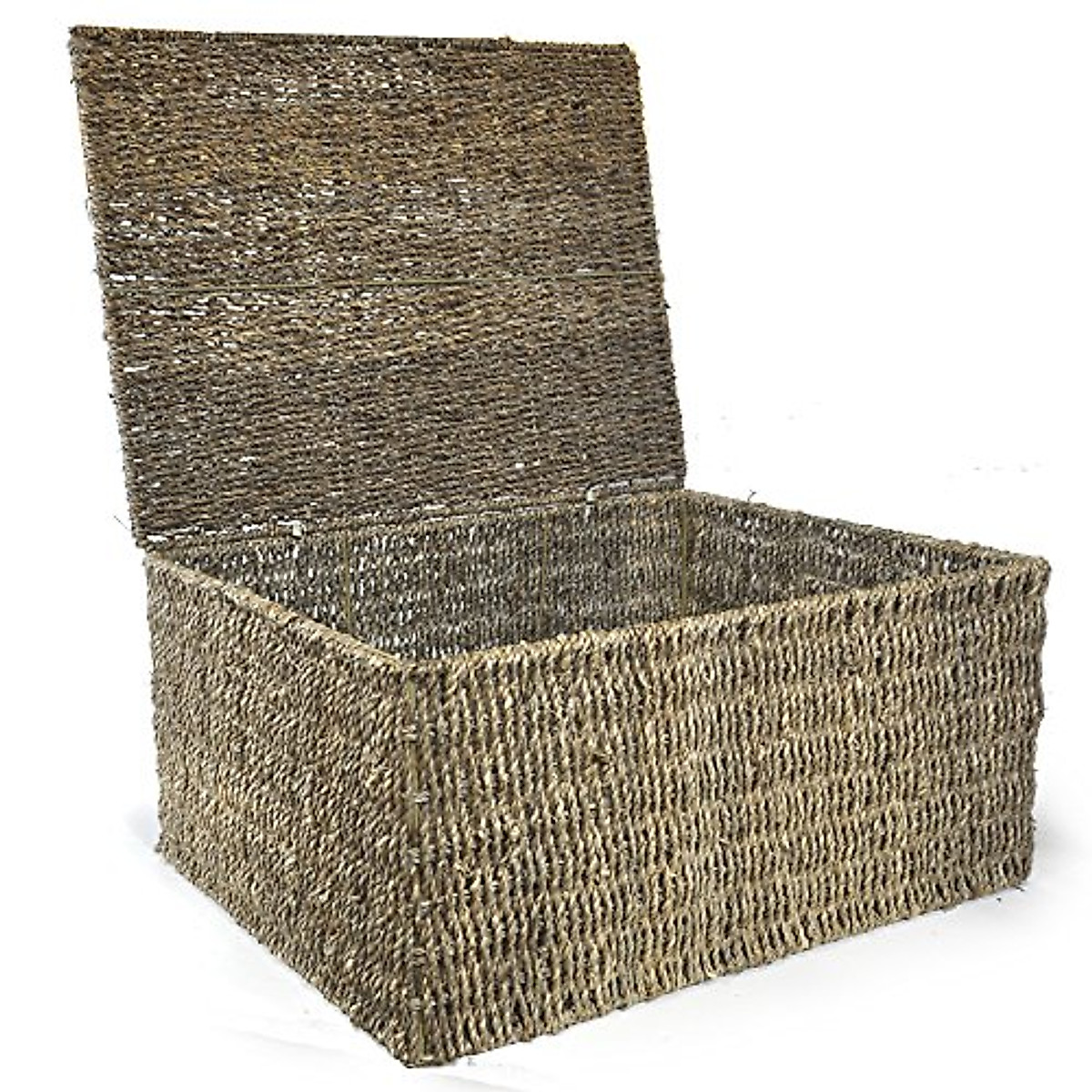 The Lucky Clover Trading Co. Classic Braided Seagrass Lid, Large Basket, 20.5" L x 15.75" W x 9.5" H (10" H, Natural
