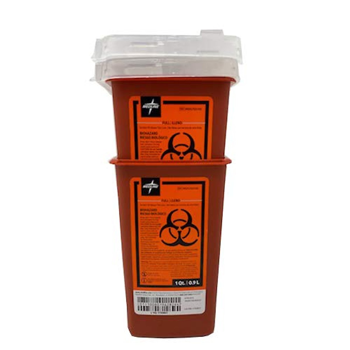 Medline Portable Sharps Container with Lid, Red, 1 Qt (2 Pack)