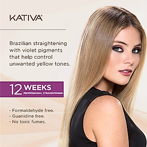 Kativa Brazilian Straightening Blonde Kit, 12 Weeks of Home Use Professional Straightening, with Olive Oil, Citrus Fruits and Keratin, for Straighter, Softer and Shinier Light-Coloured Hair