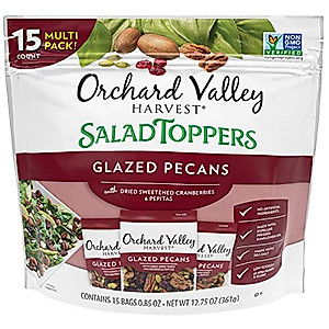 Orchard Valley Harvest Salad Toppers Glazed Pecans with Cranberries and Pepitas, 0.85 Ounce Bags (Pack of 15), Salad Toppings, Non-GMO, No Artificial Ingredients
