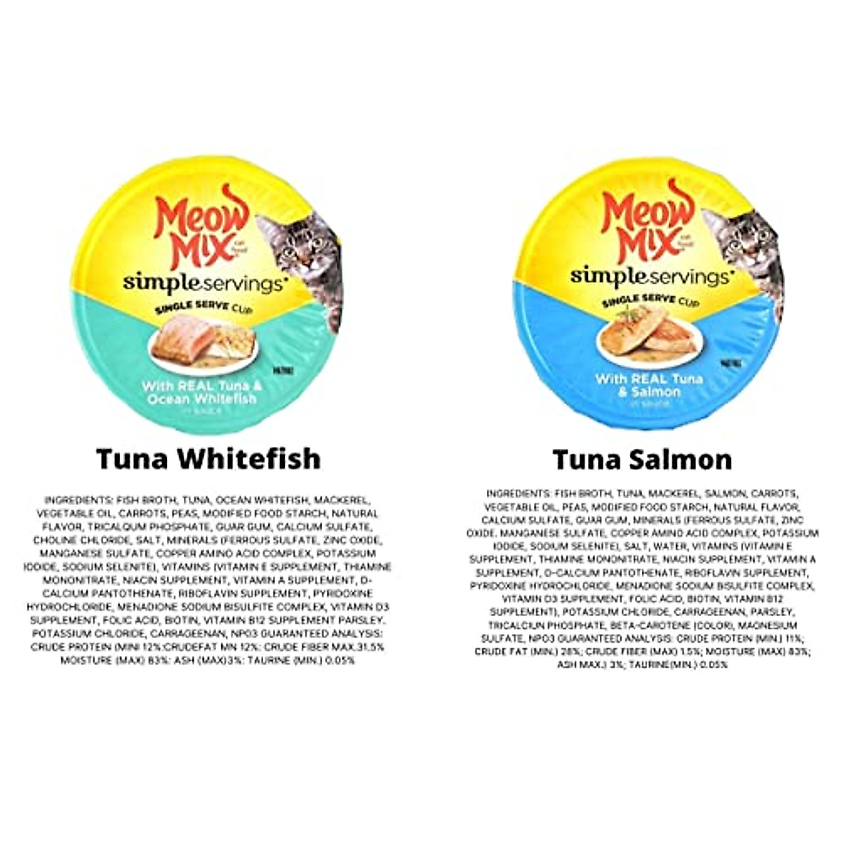 ILC Buy Meow Mix Simple Servings Variety Bundle| 6 Flavors,(2) Each: Chicken Turkey, Tuna Whitefish, Chicken Beef, Tuna Salmon, Chicken Breast, Tuna Shrimp (1.3 OZ) Plus Foam cat Toy Ball Magnet.