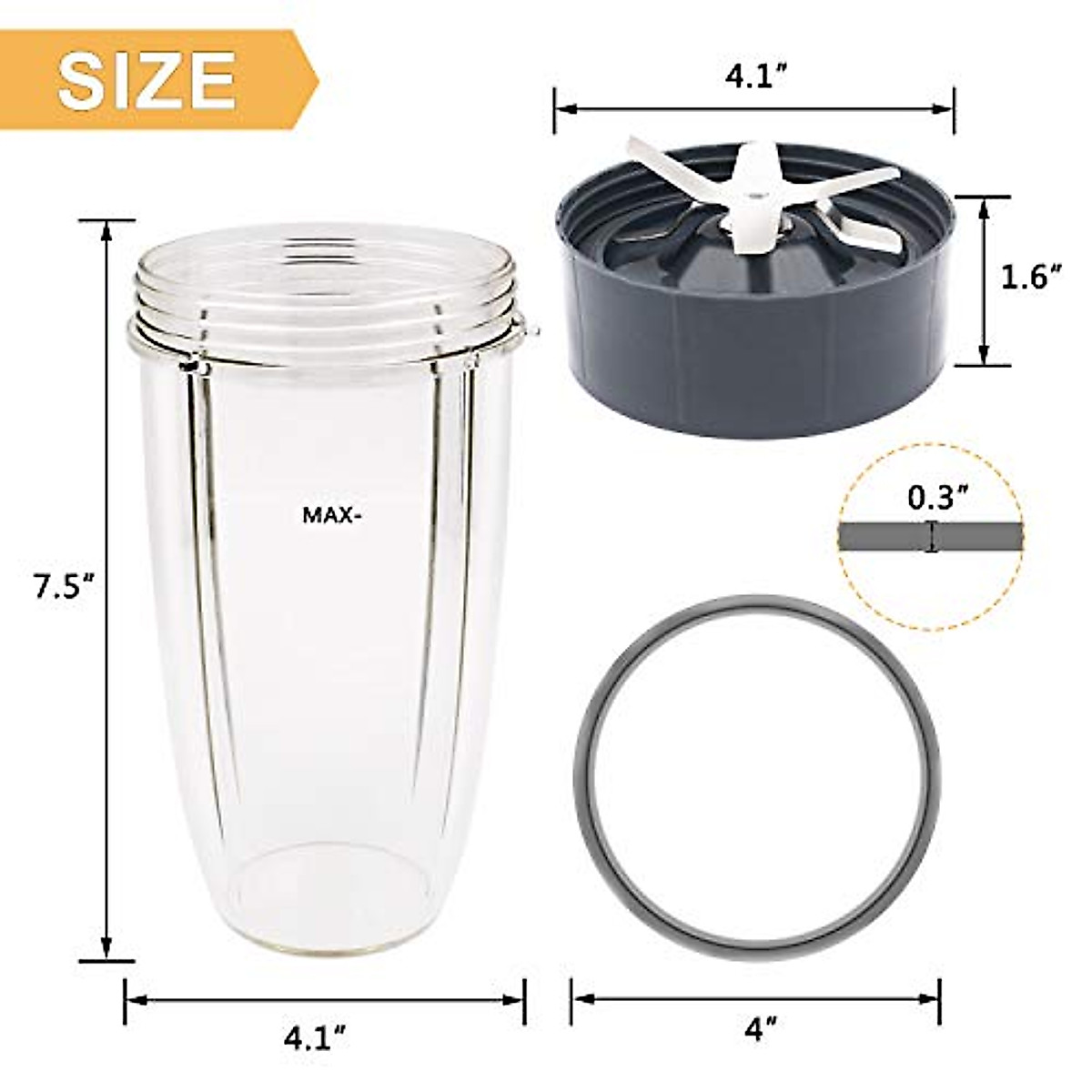 Tanzfrosch 32oz Cup and Extractor Blade Replacement Parts Blender Accessories Compatible with Nutribullet 600W/900W Models (4 Packs)