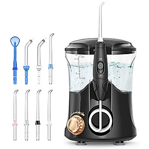Water Flossers, 600ML Dental Water Teeth Cleaner with 8 Jet Tips for Family, 10 Adjustable Pressure, Electric Dental Pick Flosser for Teeth or Braces, Black