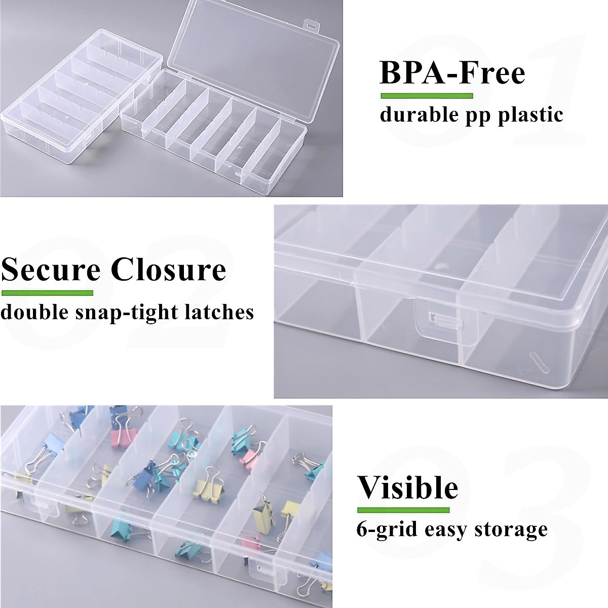 Jutieuo 3 Pack Mascara Brushes Storage Boxes, 6-Grid Clear Plastic Organizer Box Container with Hinged Lid for Disposable Makeup Tools/Applicator/Swabs/Brushes