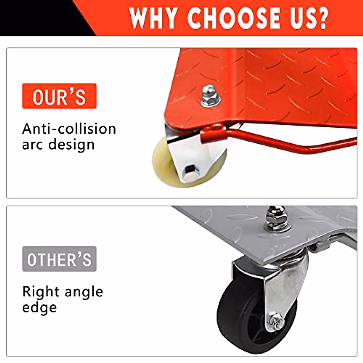 RYFT Car Dollies Heavy Duty Tire Car Skates Wheel Car Vehicle Car Moving Dolly with Brakes 6000lbs Capacity, Red, Set of 4