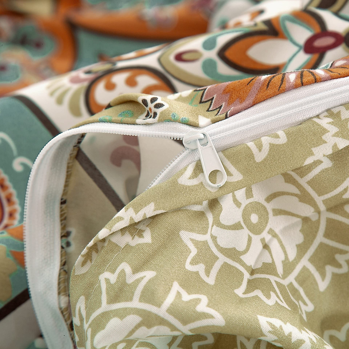 DaDa Bedding Bohemian Duvet Cover w/Pillow Cases - Reversible Coral Teal Floral Paisley Botanical Garden Party - Bright Vibrant Multi-Colorful Blue Salmon Pink - Full - 3-Pieces