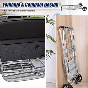 Goplus Folding Shopping Cart, Jumbo Double Basket Utility Grocery Cart 330lbs Capacity with 360° Rolling Swivel Wheels, Portable Heavy Duty Cart for Laundry Shopping Grocery