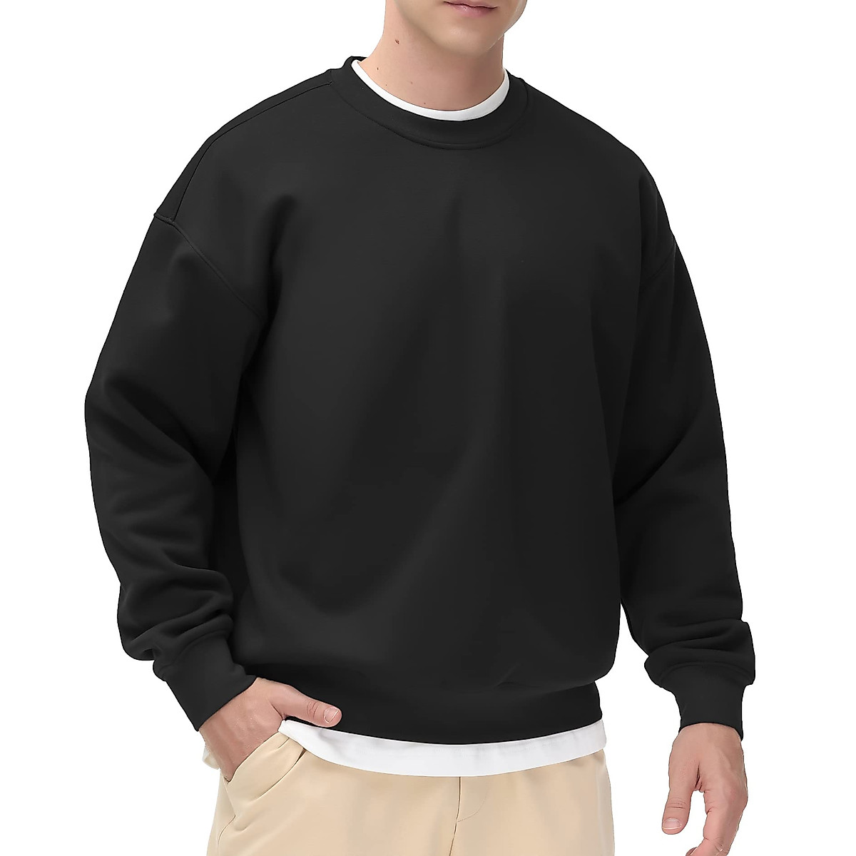 THE GYM PEOPLE Men's Fleece Crewneck Sweatshirt Thick Loose fit Soft Basic Pullover Sweatshirt(Black, XX-Large)