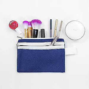 2 Pack 7 x 5 Inch Multipurpose Zippered Bags with 2 Compartments, Tools Keys Pens Small Gadgets Pouches, Smartphone Accessories Organizer, Cotton Canvas Water Resistant, Travel Office Outdoor, Navy