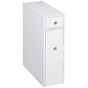 HOMCOM Bathroom Floor Organizer Free Standing Space Saving Narrow Storage Cabinet Bath Toilet Paper Holder with Drawers White
