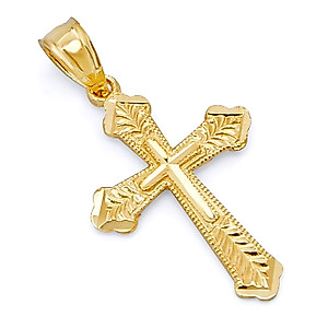 14k REAL Yellow Gold Religious Cross Charm Pendant