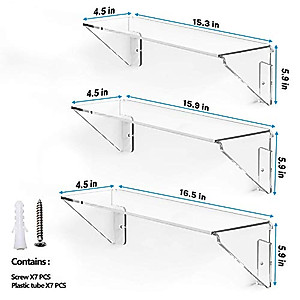 MaxGear Clear Acrylic Shelves，Invisible Floating Wall Bookshelves for Kids，Display Wall Mounted Hanging Shelves with Screws for Bathroom, Bedroom, Living Room, Office, Kitchen Set of 3