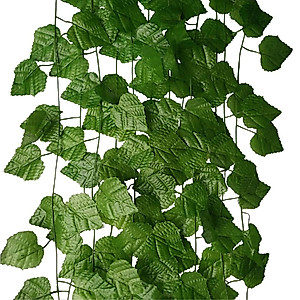 90 Inches-12 Pcs Artificial Grape Leaves Vines, Fake Ivy Leaves Plants Vine, Hanging Wedding Garland, Foliage Flowers Home Kitchen Garden Office Decor, Artificial Plant for Decoration
