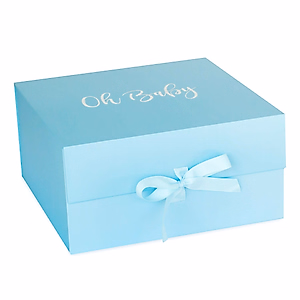 Oh Baby Shower Box with Ribbon & Magnetic Closure - Doubles as Baby Keepsake Boxes with Lids - 12 x 12 x 6 in. Light Pink or Blue Baby Boxes for Baby Shower with 'Oh Baby' in White MJ Green Events