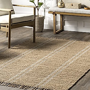 nuLOOM Vicky Striped Jute Blend Tasseled Area Rug, 5' x 8', Natural