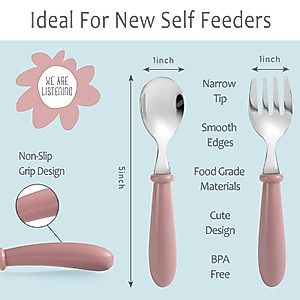 6 Pieces Toddler Utensils, Baby Forks and Spoons Set with Soft Colors Round Handles, Childrens Safe Flatware, Perfect Length For Toddlers, Dishwasher Safe