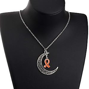 BEKECH Multiple Sclerosis MS Awareness Gift Orange Ribbon Crescent Moon Charm ADHD Awareness Necklace for MS Warrior