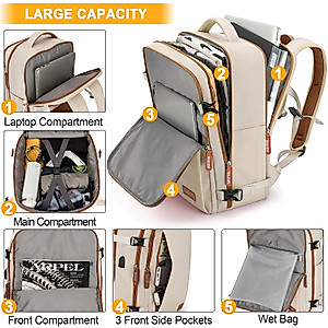 BAGODI Travel Laptop Backpack ,15.6 Inch Flight Approved Carry on Backpack,Waterproof Large 40L Hiking Backpack Casual Daypack (Khaki)
