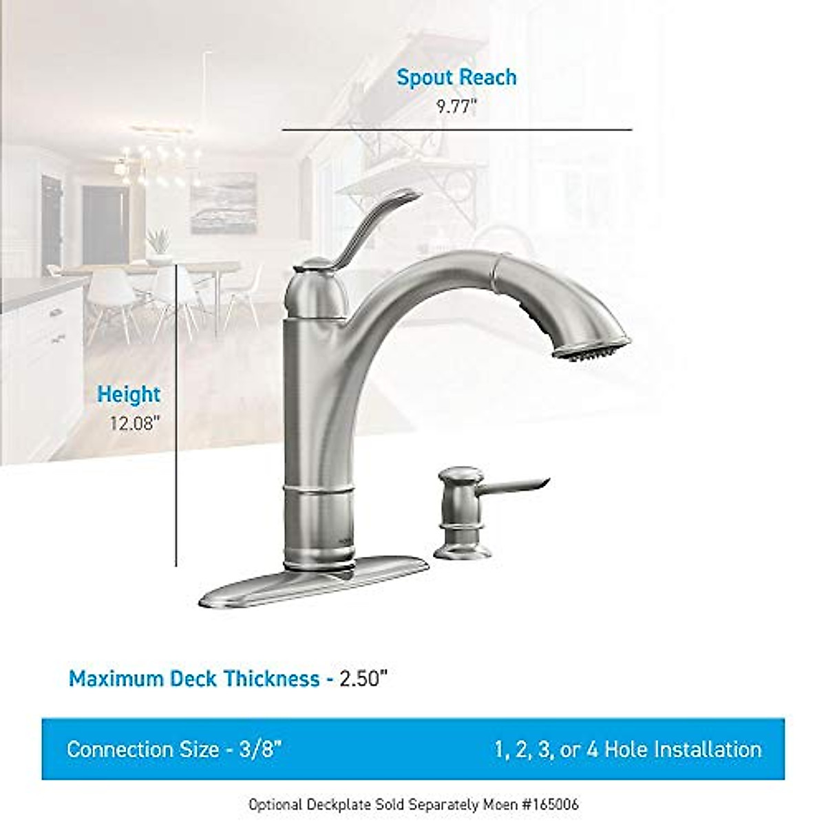 Moen 87045MSRS Walden Single-Handle Pull-Out Kitchen Faucet Featuring Protection Stainlessâ€¦, Spot Resist Stainless Microban