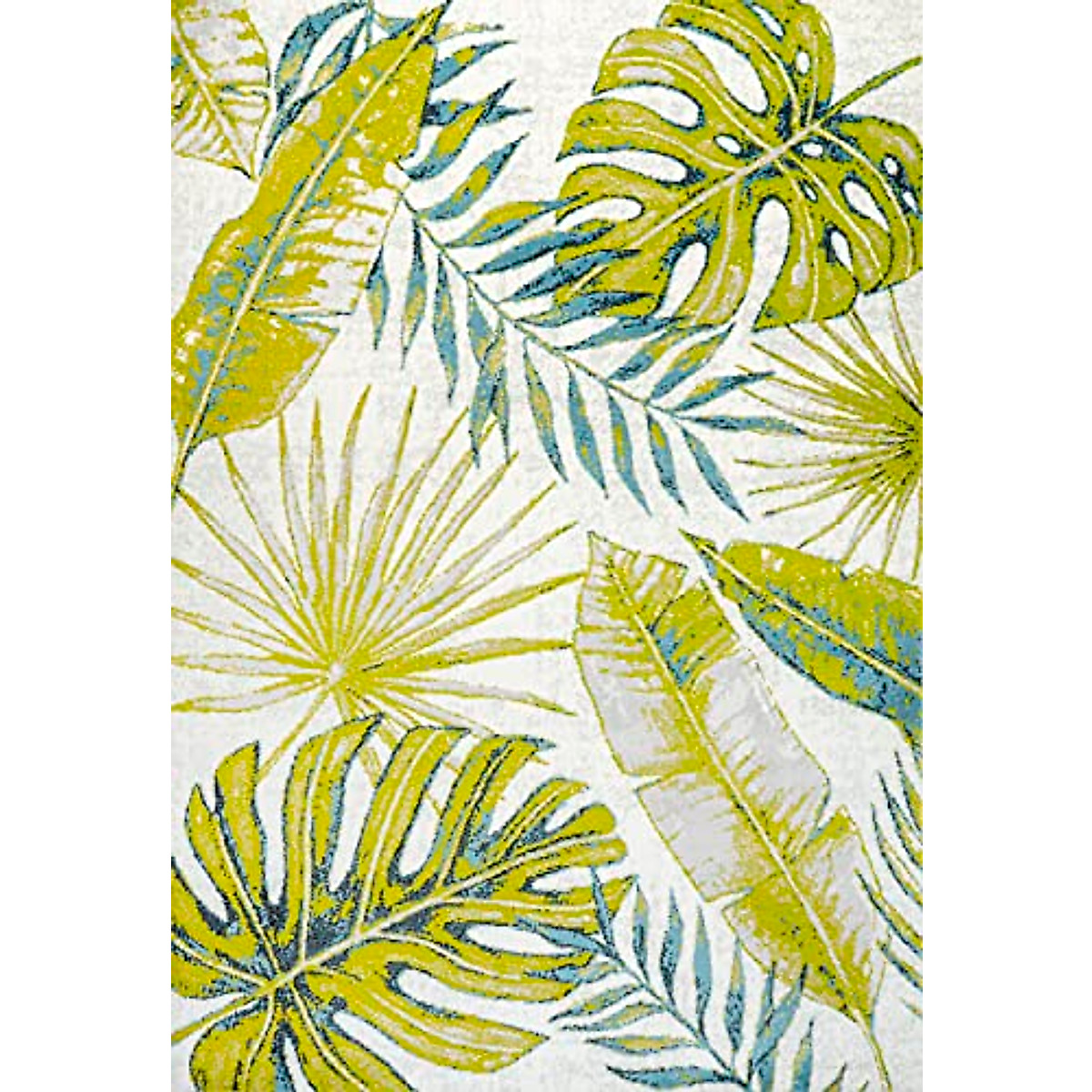 JONATHAN Y LUX100A-4 Monstera Tropical Leaves Indoor -Area Rug, Coastal, Floral, Bohemian Easy-Cleaning,Bedroom,Kitchen,Living Room,Non Shedding, Ivory/Green, 4 X 6
