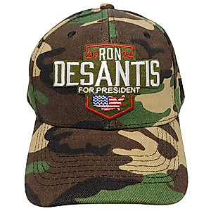 Trade Winds Ron Desantis for President 2024 USA Map Woodland Camouflage Camo Adjustable Embroidered Cotton Polyester Blend Hat Cap