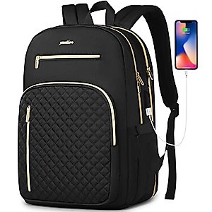YAMTION Backpack Women Laptop,School Backpack Teen Girls Bookbag with USB for Uni College Students Teacher Business Work,Black